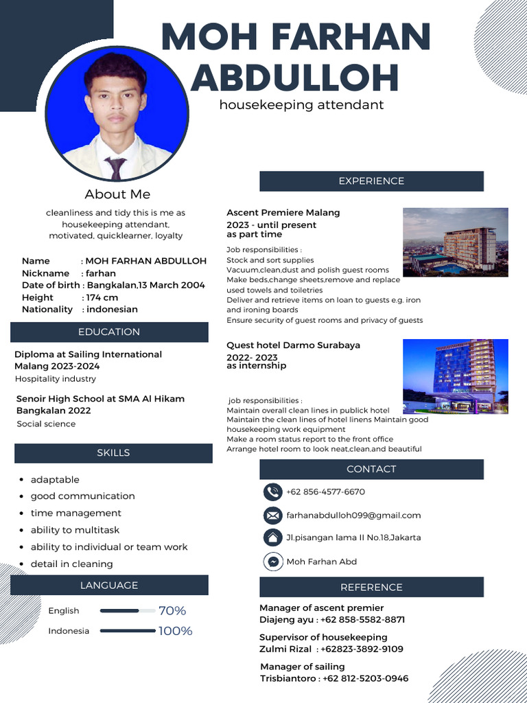 Moh Farhan Abdulloh CV Resume | PDF | Housekeeping | Domestic Life
