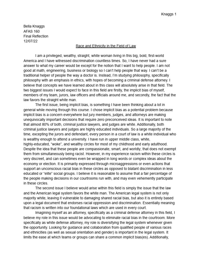 AFAS Final Project REFLECTION | PDF | Racism | Discrimination & Race ...