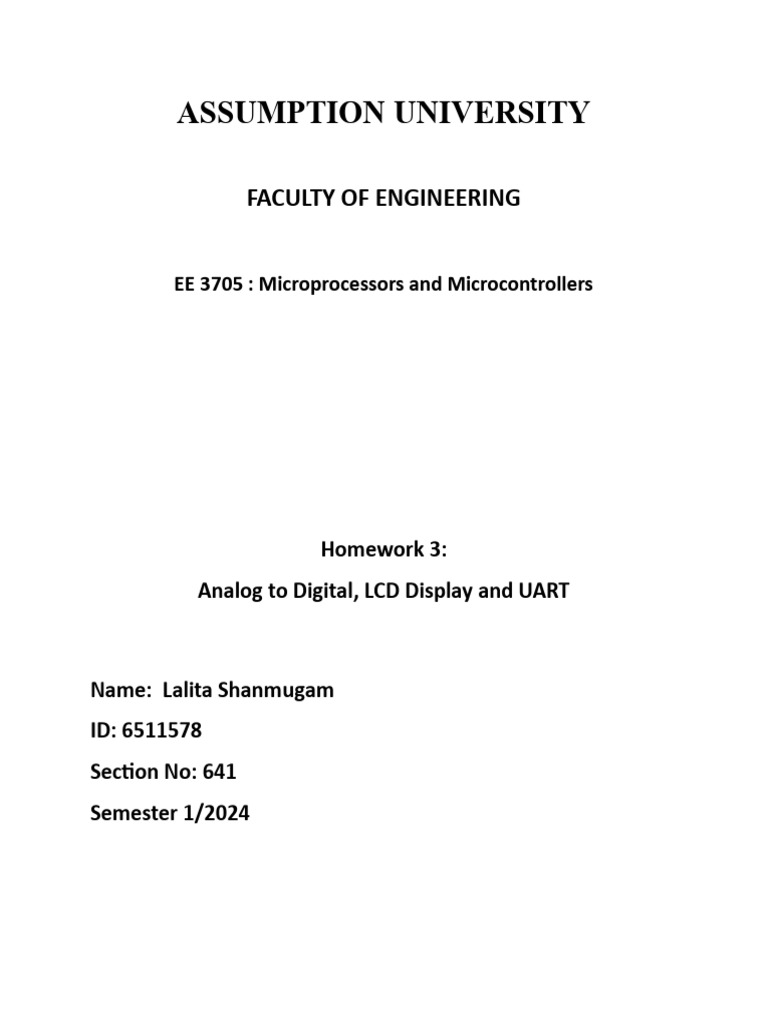 HW3 Report Lalita Shanmugam 6511578 | PDF | Analog To Digital Converter | Computer Data