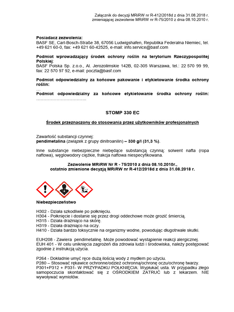 Stomp 330 EC Zastprof - ET 31-08-2018 | PDF