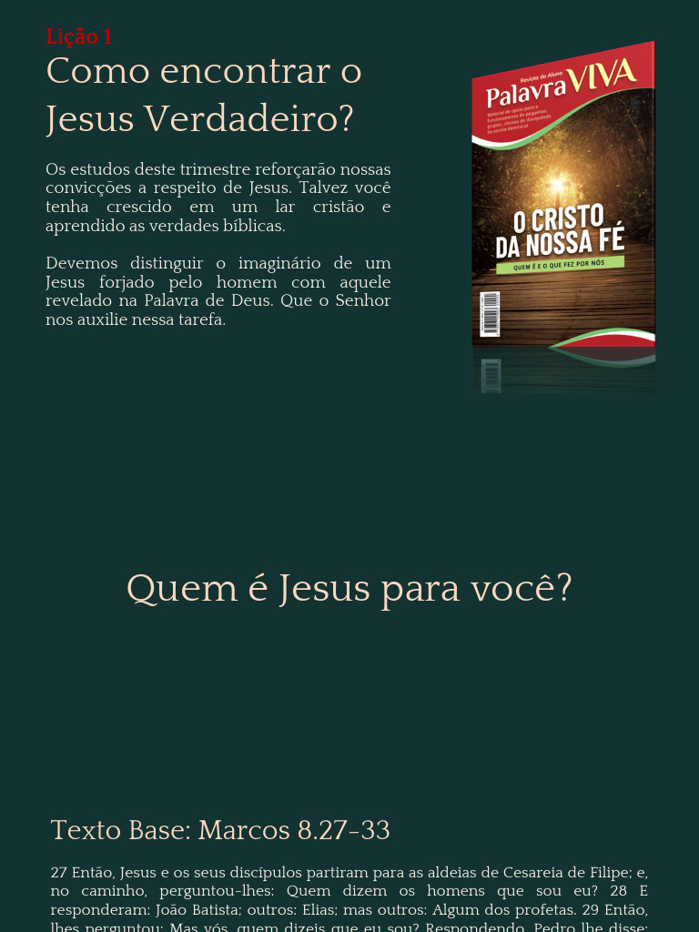 Lição 1 - Como-encontrar-o-Jesus-Verdadeiro | PDF | Jesus | São Pedro