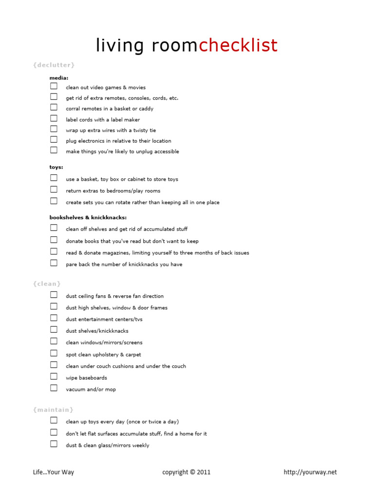 Living Room Checklist | PDF