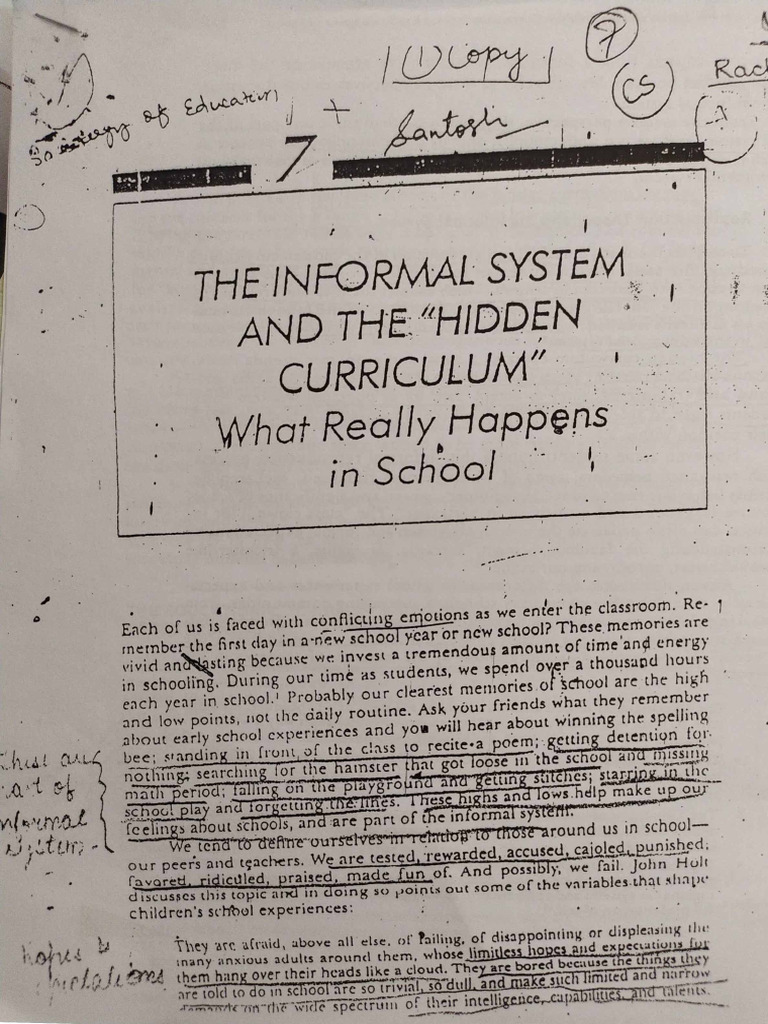 The Informal System and The Hidden Curriculum | PDF | Curriculum | Teachers