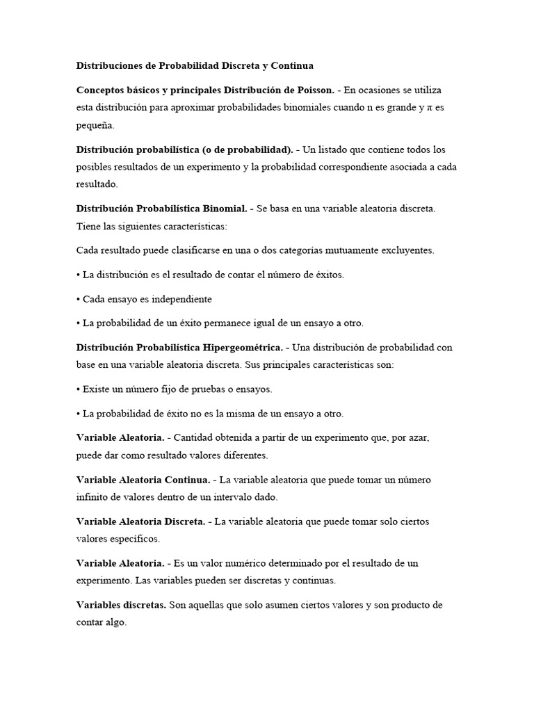 Distribuciones de Probabilidad Discreta y Continua | PDF | Distribución ...