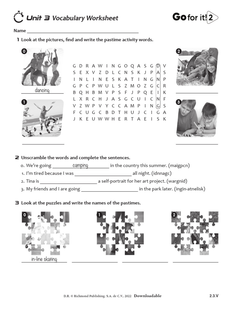 2B - Unit 3 Vocabulary Worksheet | PDF