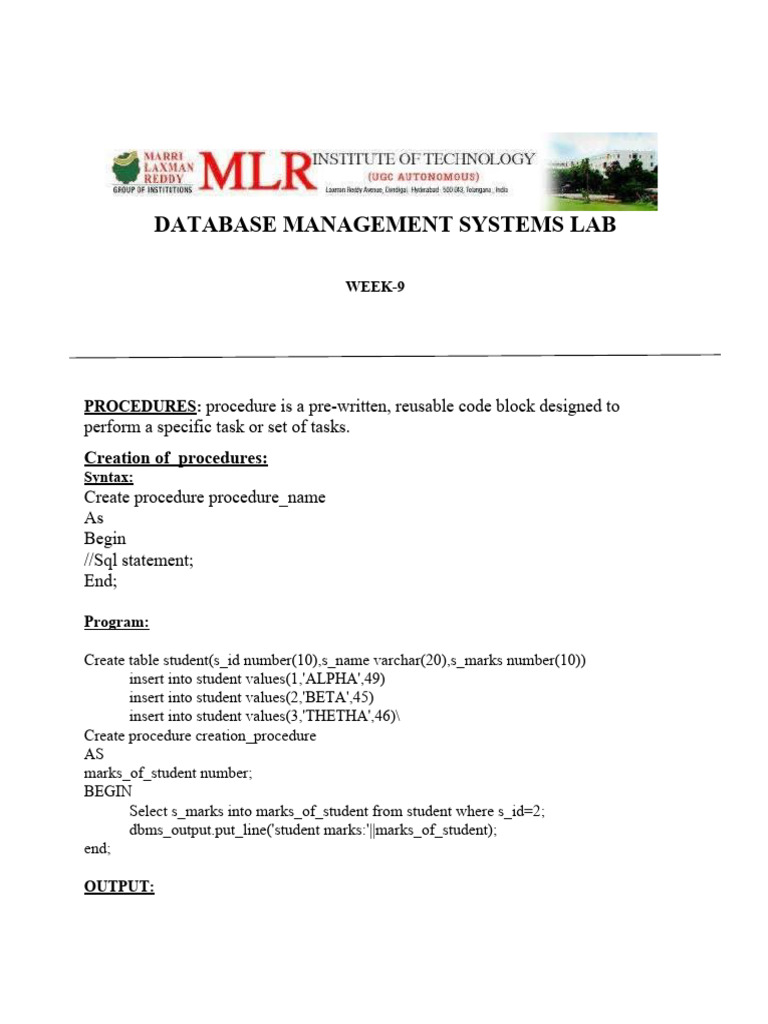 SQL Procedures in Database Management | PDF