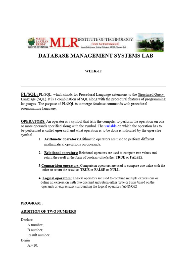 DBMS Week12 | PDF | Control Flow | Sql