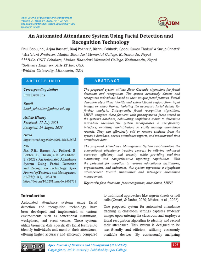 8 An Automated Attendance System Using Facial Detection And Recognition