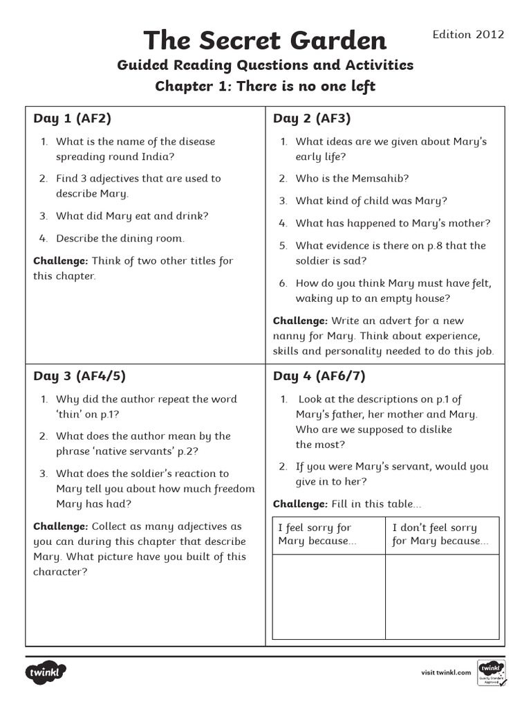 t2 e 1198 The Secret Garden Guided Reading Pack - Ver - 3 | PDF | The ...