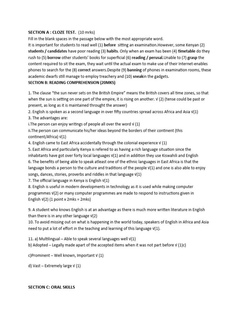 Form 2 Mid-Term 2 - 2024 | PDF | English Language | Linguistics