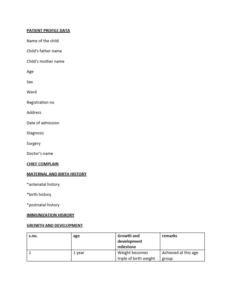 Pediatric Patient Profile Template | PDF | Self-Improvement | Science & Mathematics