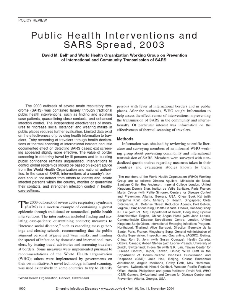 Public Health Interventions and SARS Spread, 2003 | PDF | Quarantine ...