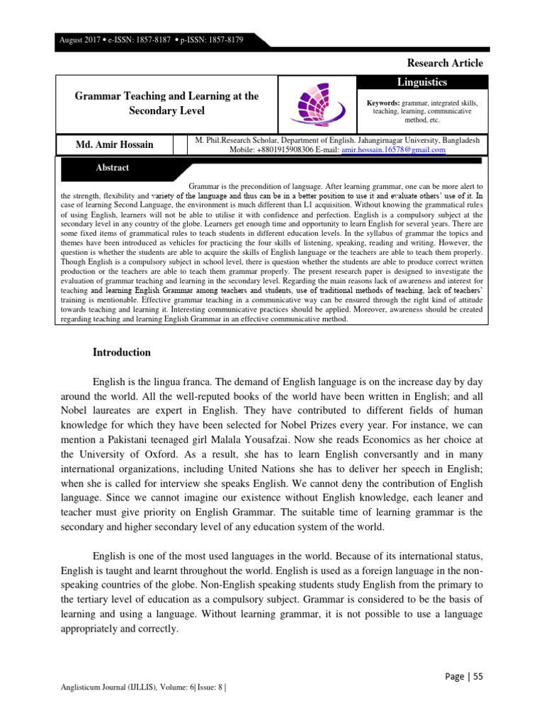 Grammar Teaching and Learning at The Sec | PDF | Second Language ...