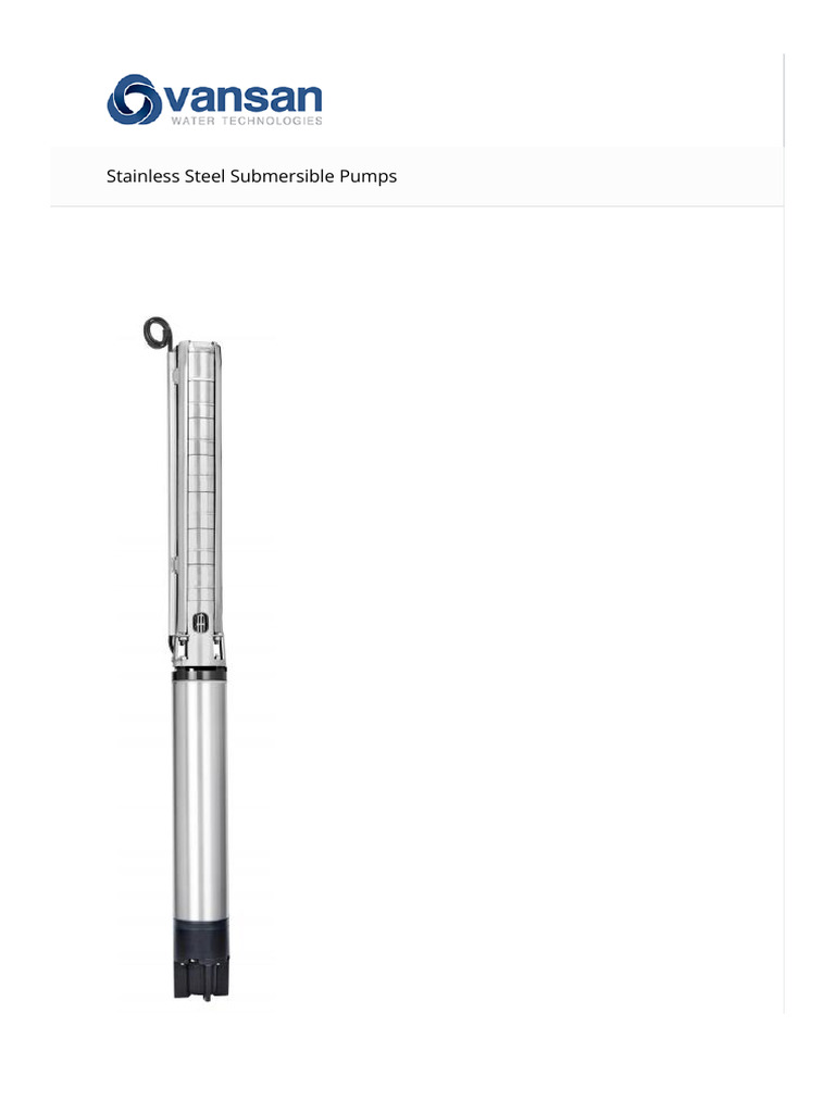 Stainless Steel Submersible Pumps - VANSAN Water Technologies | PDF ...