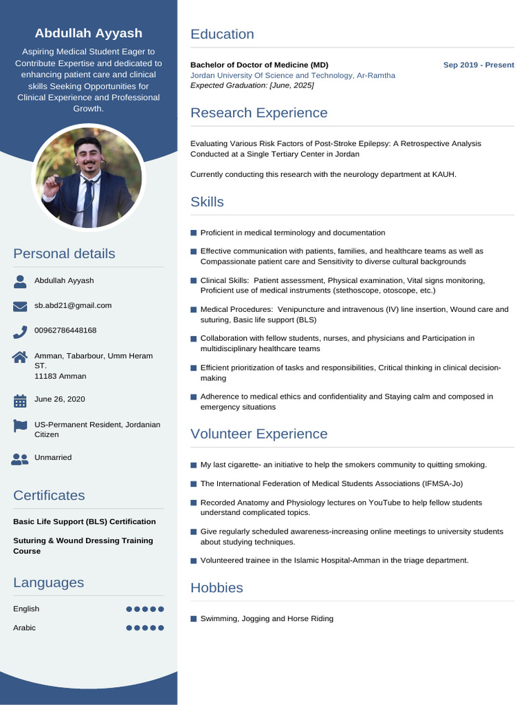 Resume Abdullah Ayyash | PDF | Health Care | Medical School