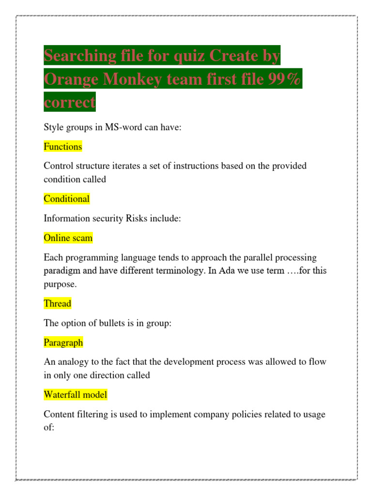 Quiz on Programming and Software Concepts | PDF | Programming Paradigms ...