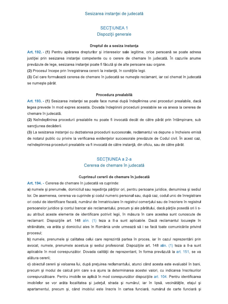 Judecata in Prima Instanta - Codul de Procedura Civila | PDF