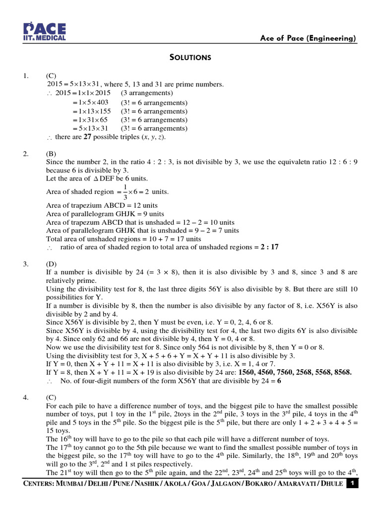 Ace of Pace Engineering Solution | PDF | Area | Number Theory