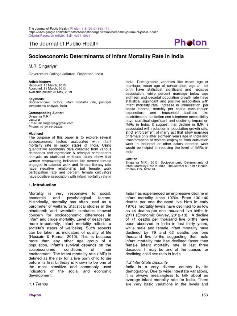 Socioeconomic Determinants of Infant Mor | PDF | Infant Mortality ...