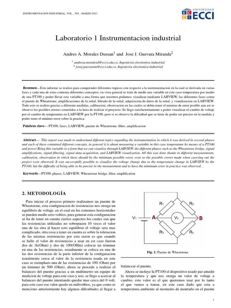 Laboratorio1 Instrumentacion | PDF | Resistencia Eléctrica y Conductancia | Amplificador