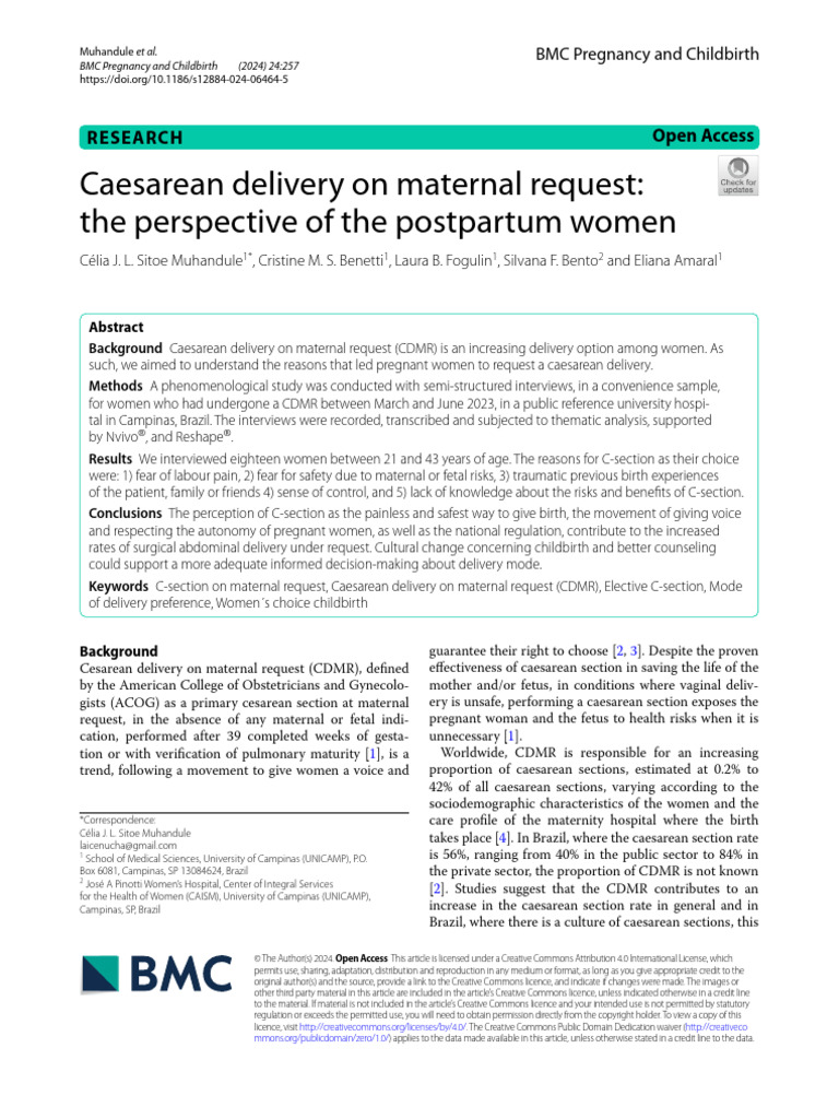 Caesarean Delivery On Maternal Request The Perspective of The ...