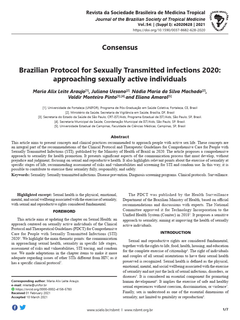Brazilian Protocol For Sexually Transmitted Infections 2020 Approaching Sexually Active ...