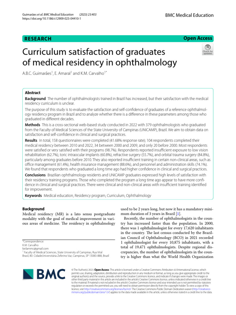 Curriculum Satisfaction of Graduates of Medical Residency in ...