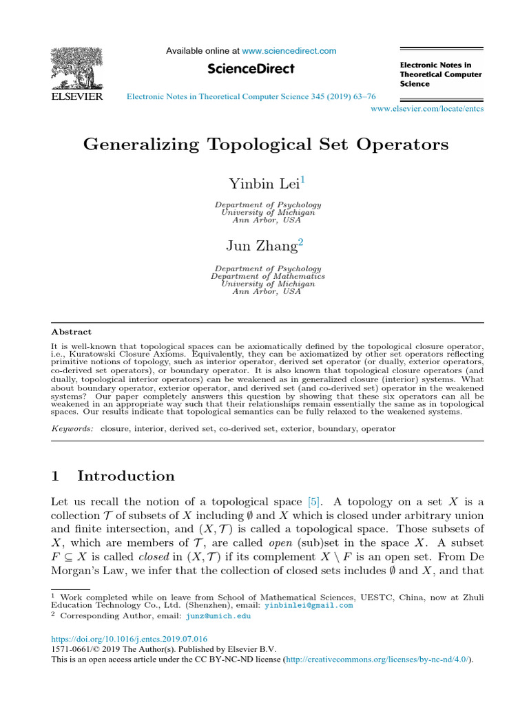 Generalizing Topological Set Operators | PDF | General Topology | Functions And Mappings