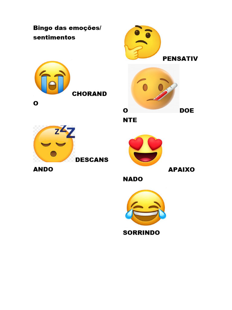 Bingo Das Emoções | PDF