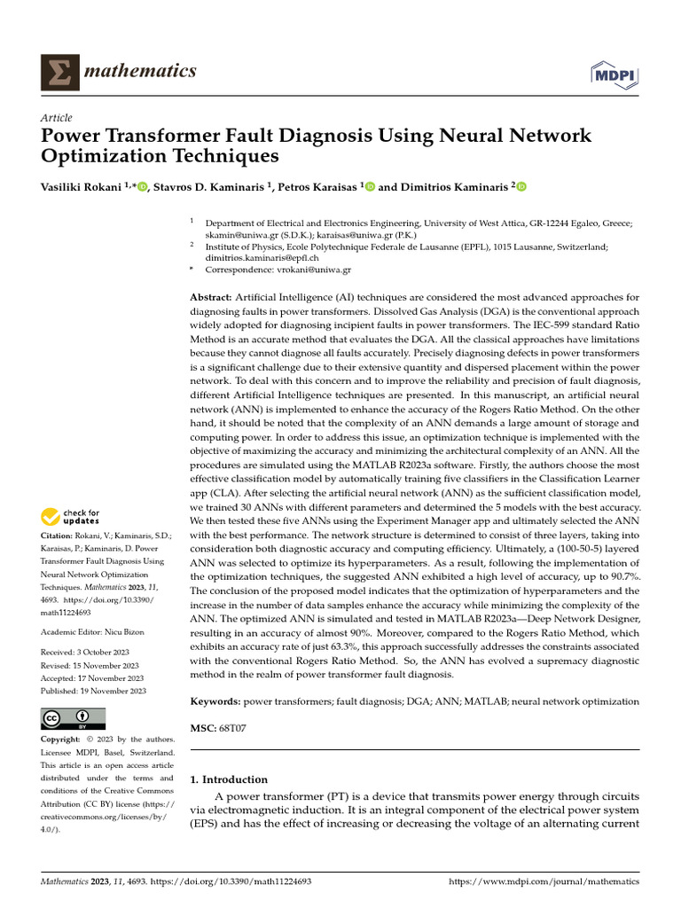 Power Transformer Fault Diagnosis Using Neural Net | PDF | Artificial Neural Network | Transformer