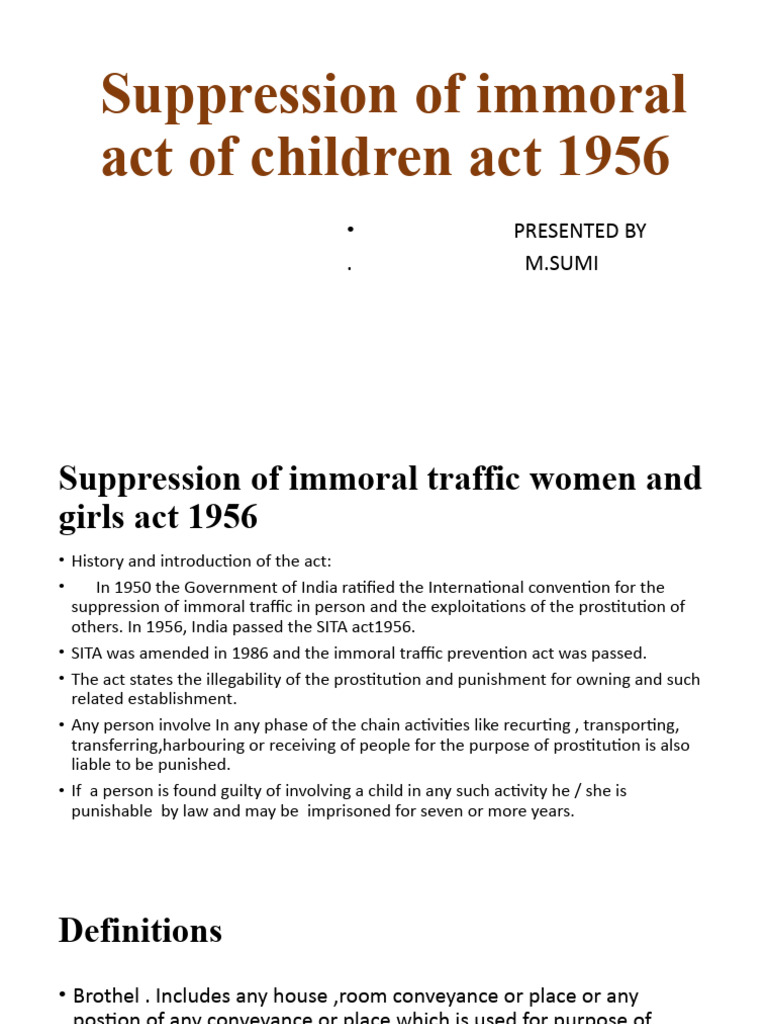 Suppression of Immoral Traffic Act 1956 | PDF | Prostitution | Human ...
