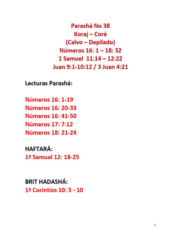Lecciones de la Parashá Koraj: Rebelión y Humildad | PDF | Libro de ...