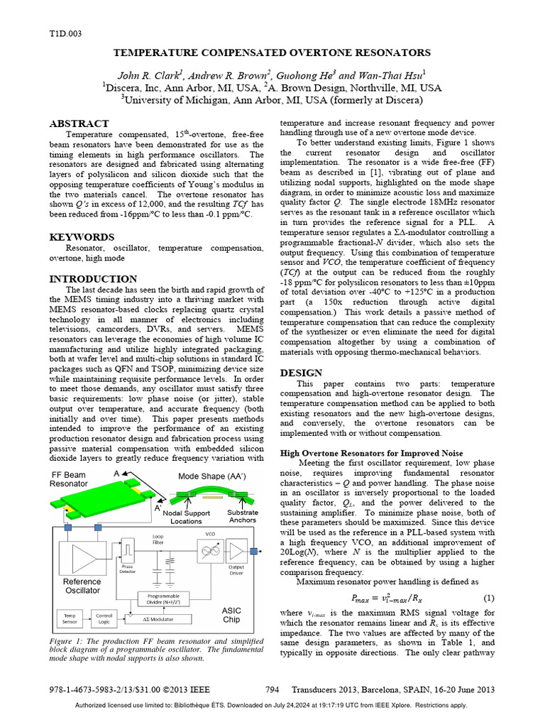 Temperature Compensated Overtone Resonators | PDF | Normal Mode ...