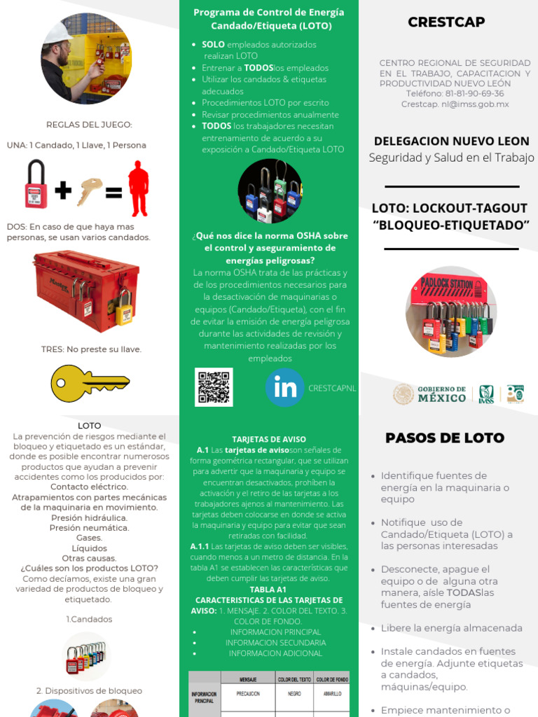 Triptico Bloqueo y Etiquetado LOTO | PDF | Administración de Seguridad y Salud Ocupacional