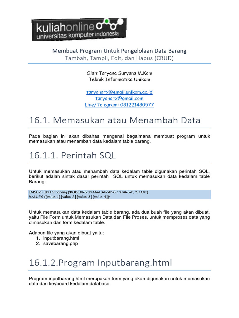 Bab 16. Membuat Program Untuk Pengelolaan Data Barang | PDF | Bisnis ...