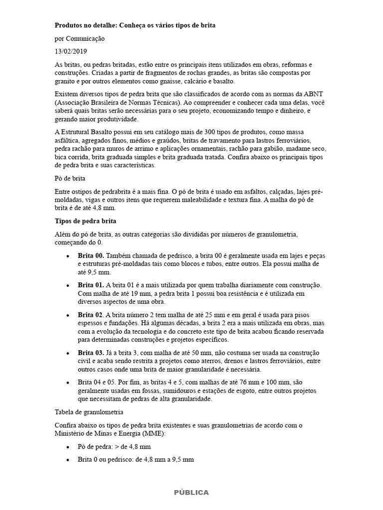 Conheça Os Vários Tipos de Brita | PDF | Rochas (Geologia) | Basalto
