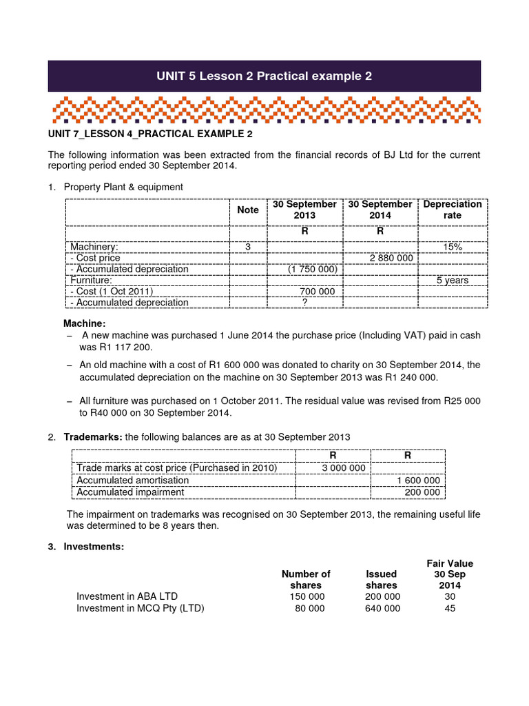 Unit 5 - Lesson 2 - Practical Example 2 | PDF | Depreciation | Capital ...