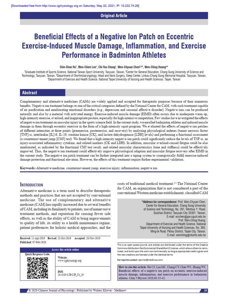 Beneficial Effects of A Negative Ion Patch On Eccentric Paper | PDF ...
