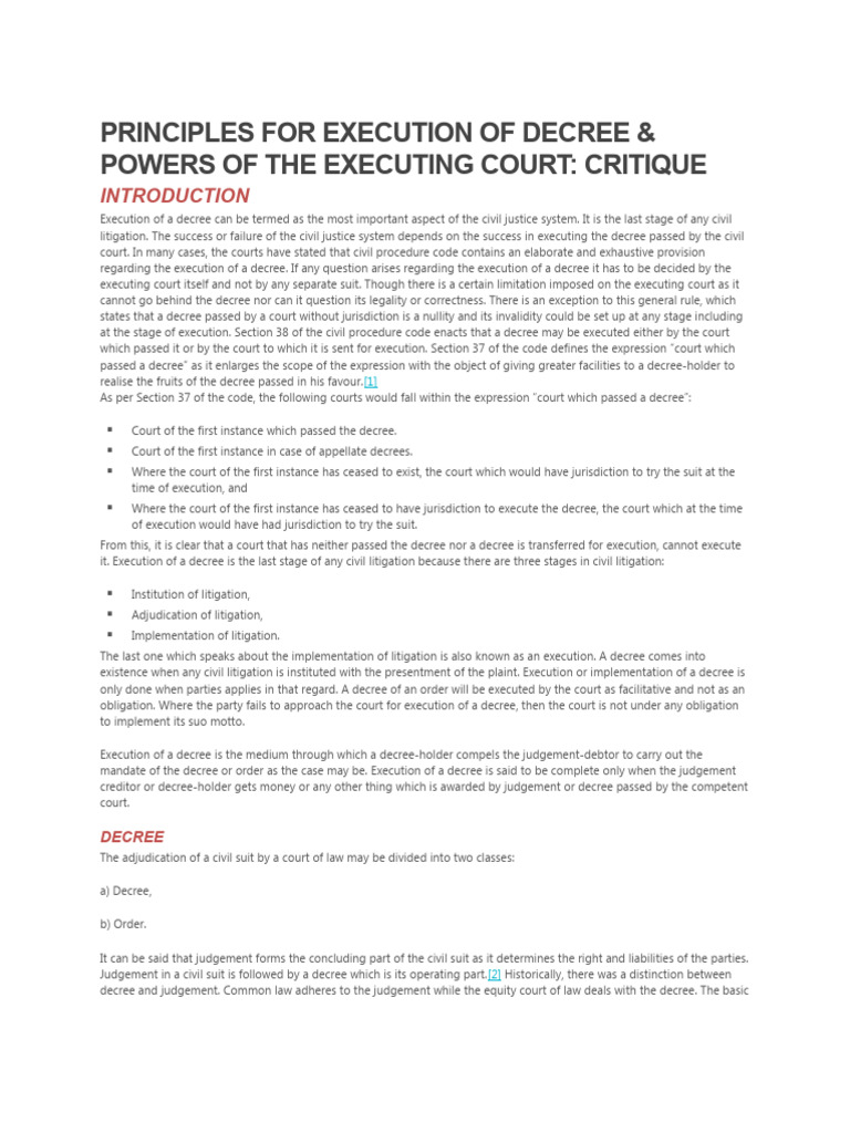 Principles For Execution of Decree | PDF | Judgment (Law) | Lawsuit