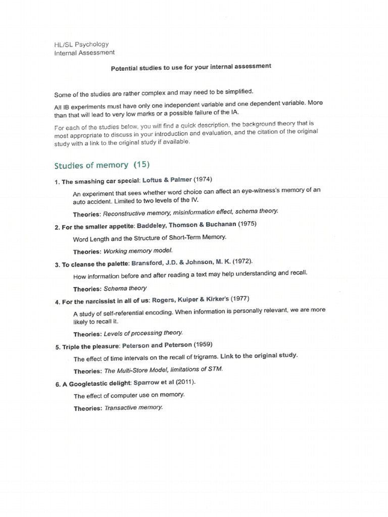 List of Potential Studies | PDF