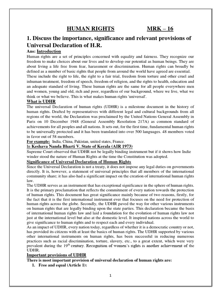 Significance of the Universal Declaration of Human Rights | PDF | Human ...