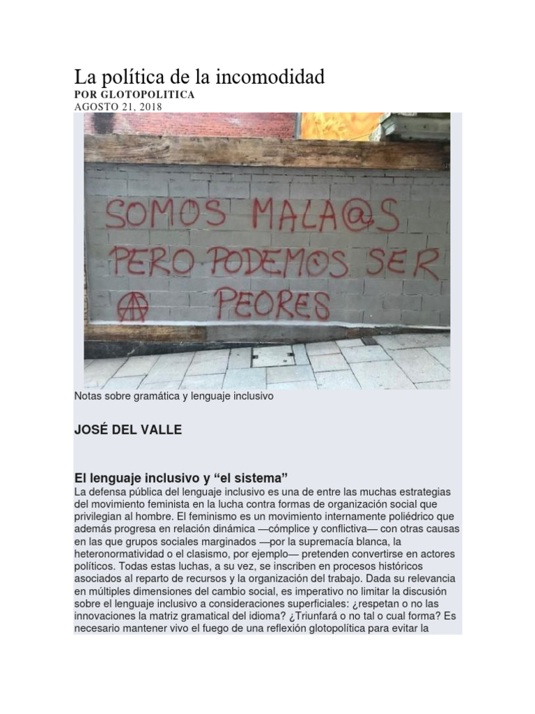 La Política de La Incomodidad | PDF | Gramática | Sociolingüística