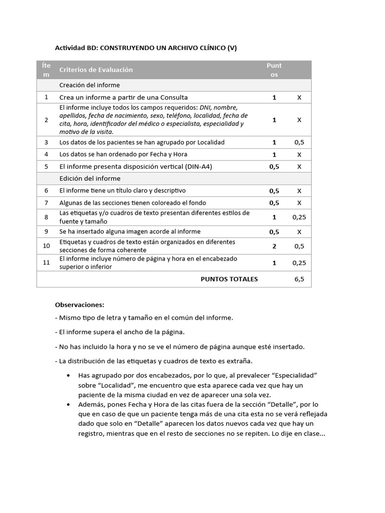 Checklist Act 5 BD - ELÃ AS | PDF