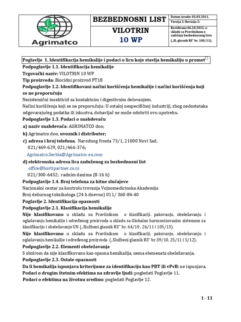 Vilotrin 10 WP MSDS | PDF