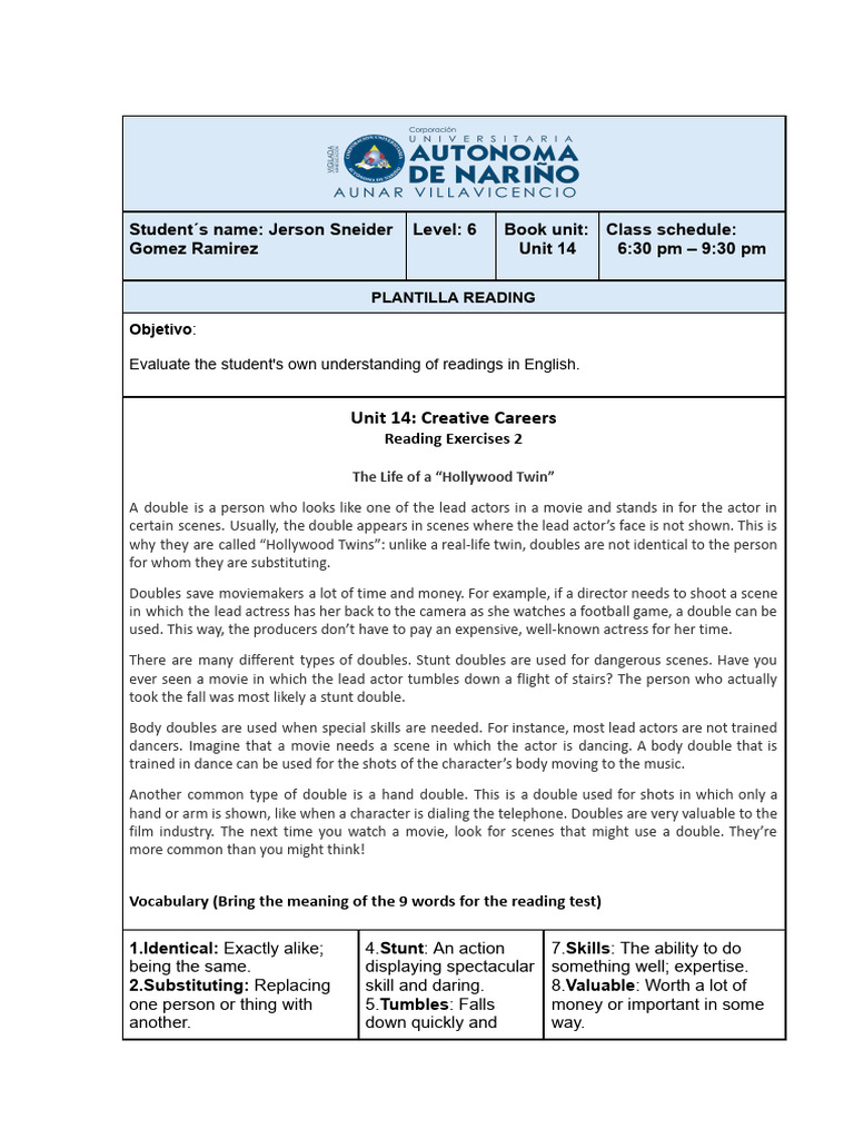 Template Reading Level 6-Jerson Gomez | PDF