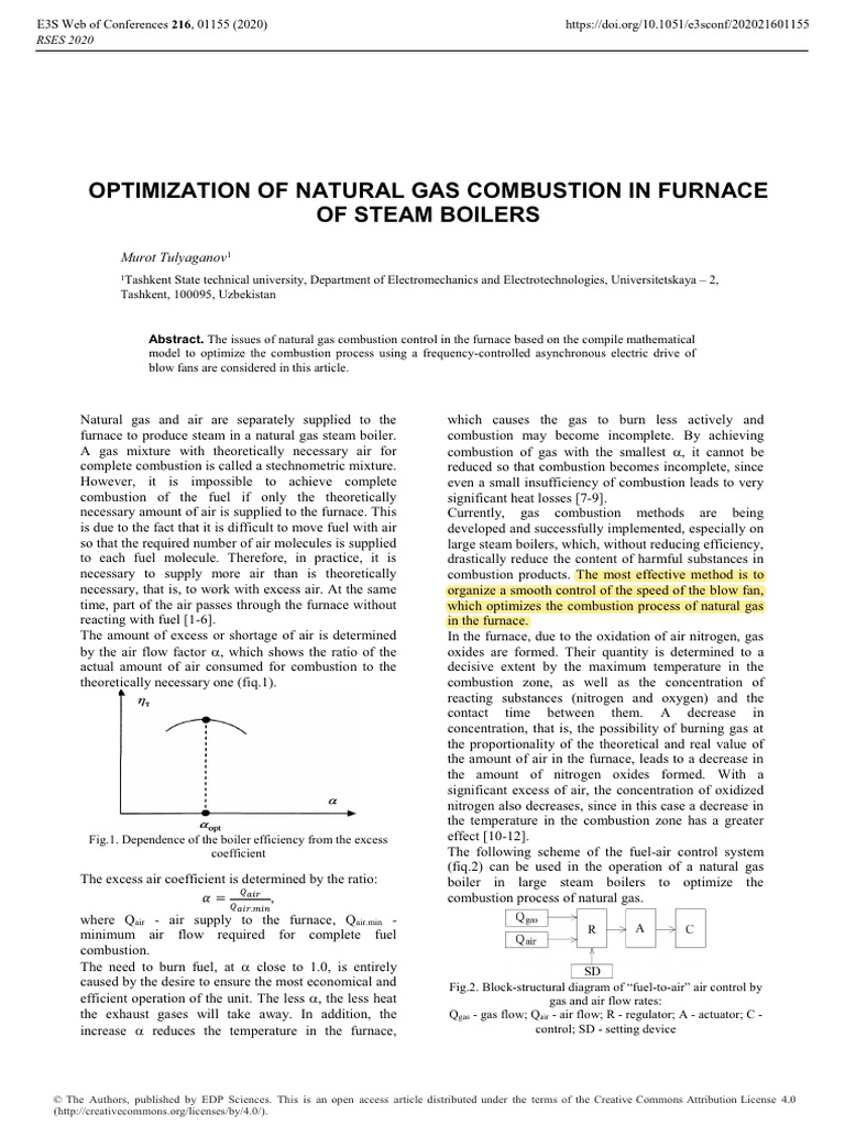 Optimization of Natural Gas Combustion in Furnace of Steam Boilers ...