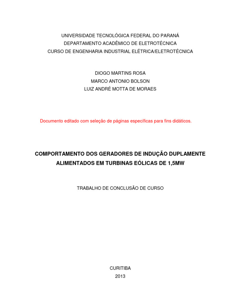 2012 TCC UTFPR-Máquina Indução DFIG | PDF | Engenharia Elétrica ...