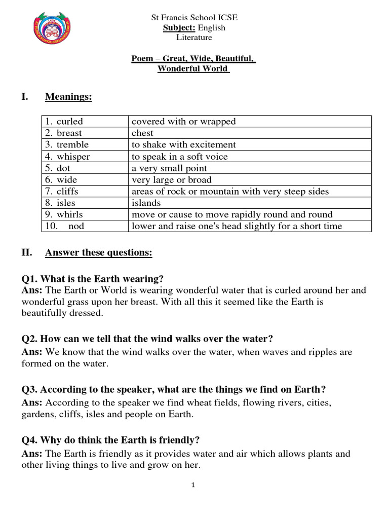"Great Wide Beautiful World Poem Analysis" | PDF | Social Science ...