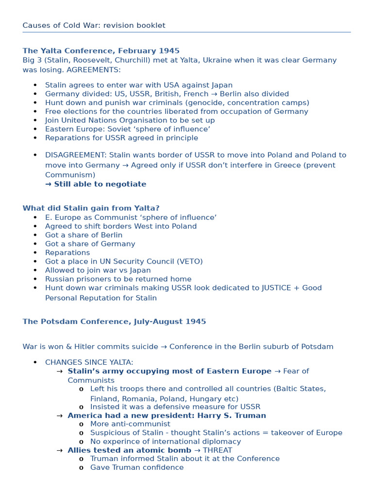 Booklet Causes of Cold War | PDF | Soviet Union | World Politics