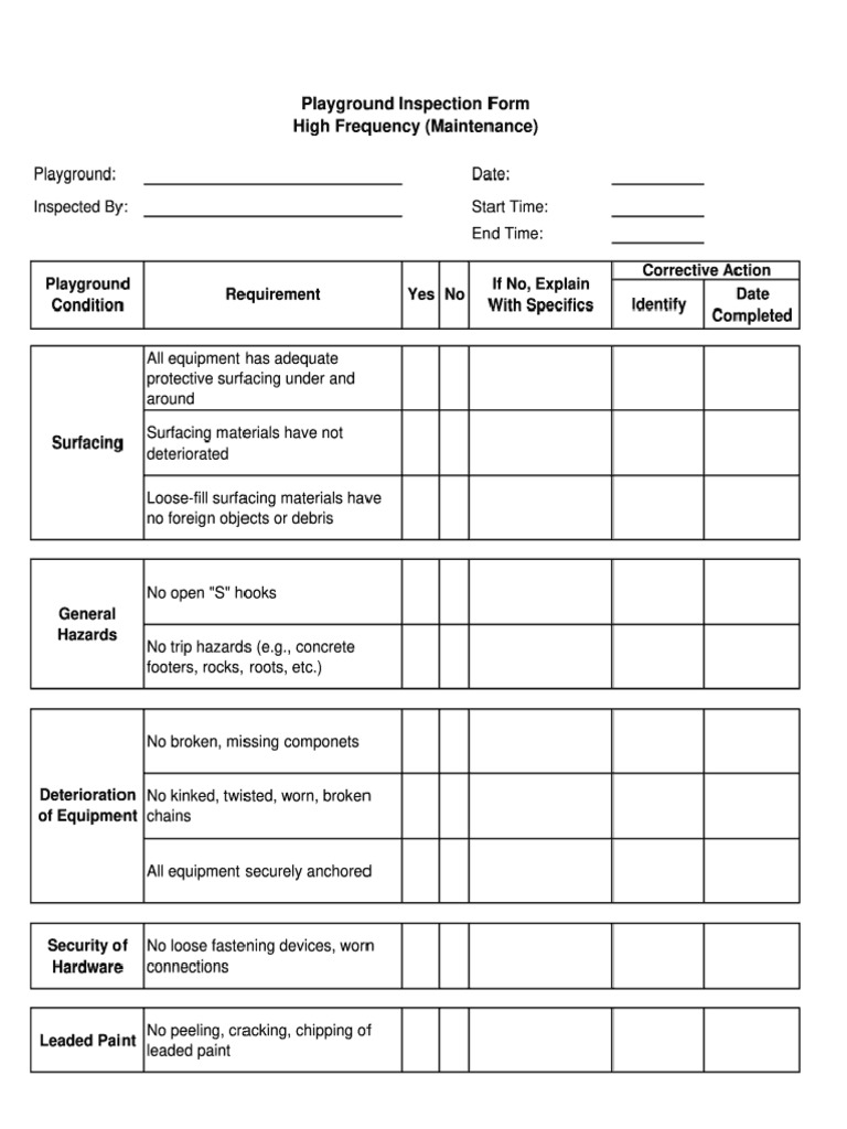 Play Ground Checklist | PDF